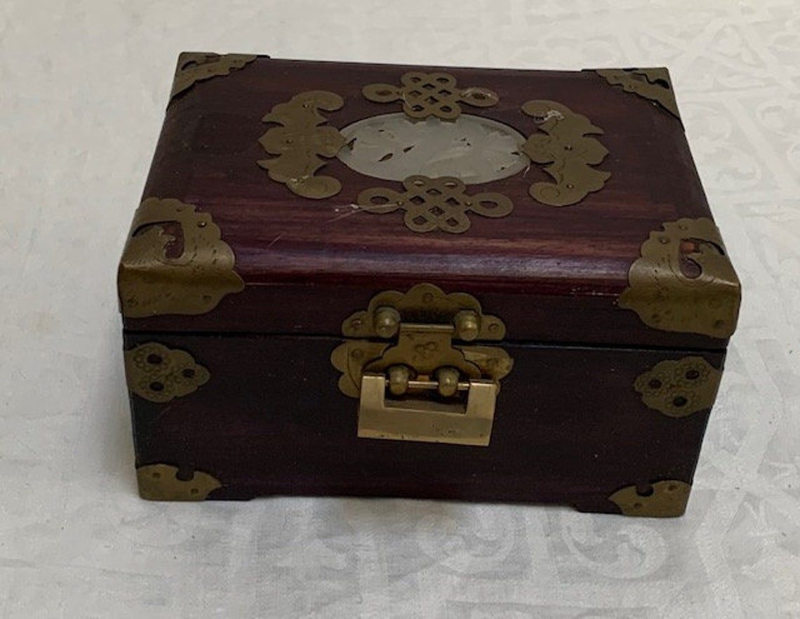 Vintage Ornate Chinese Rosewood Carved Jade Brass Jewelry Box - Etsy