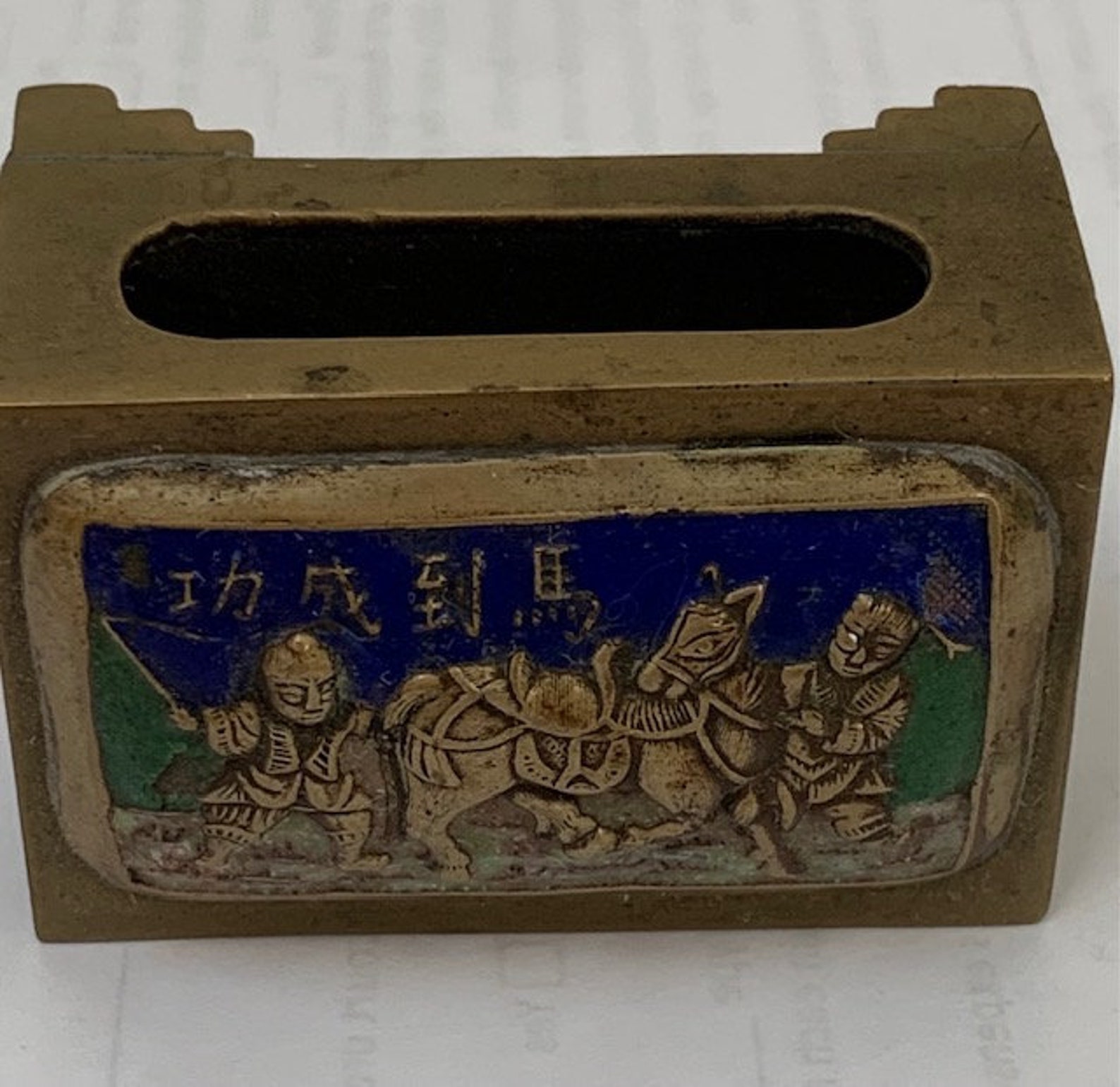 Antique Chinese Brass & Enamel Matchbox Holder Pictorial - Etsy