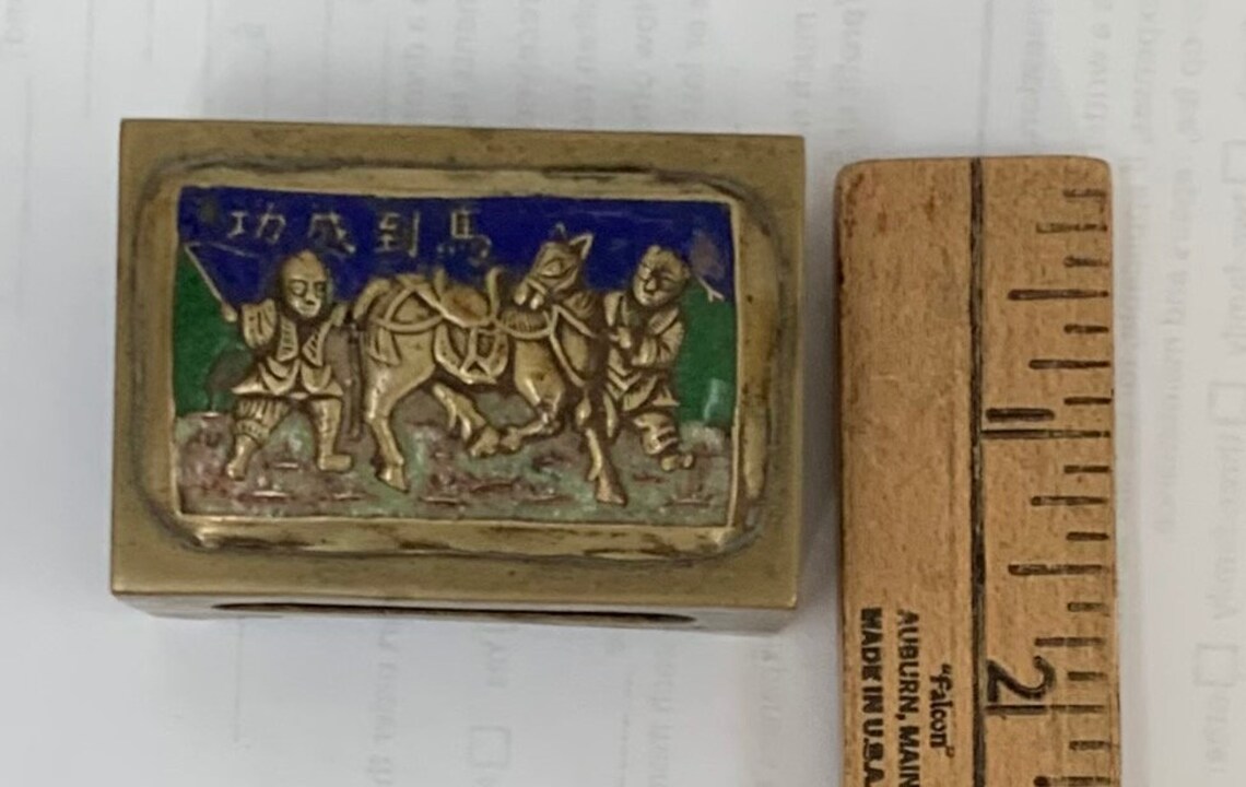 Antique Chinese Brass & Enamel Matchbox Holder Pictorial - Etsy