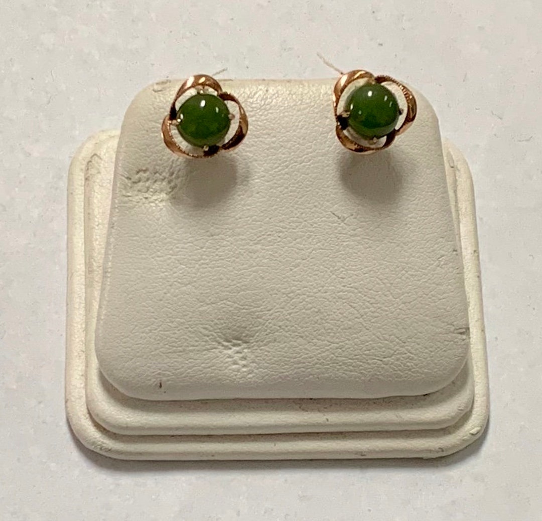 Genuine Crafted 18K Rose Gold Jade Earrings 2.7 G - Etsy