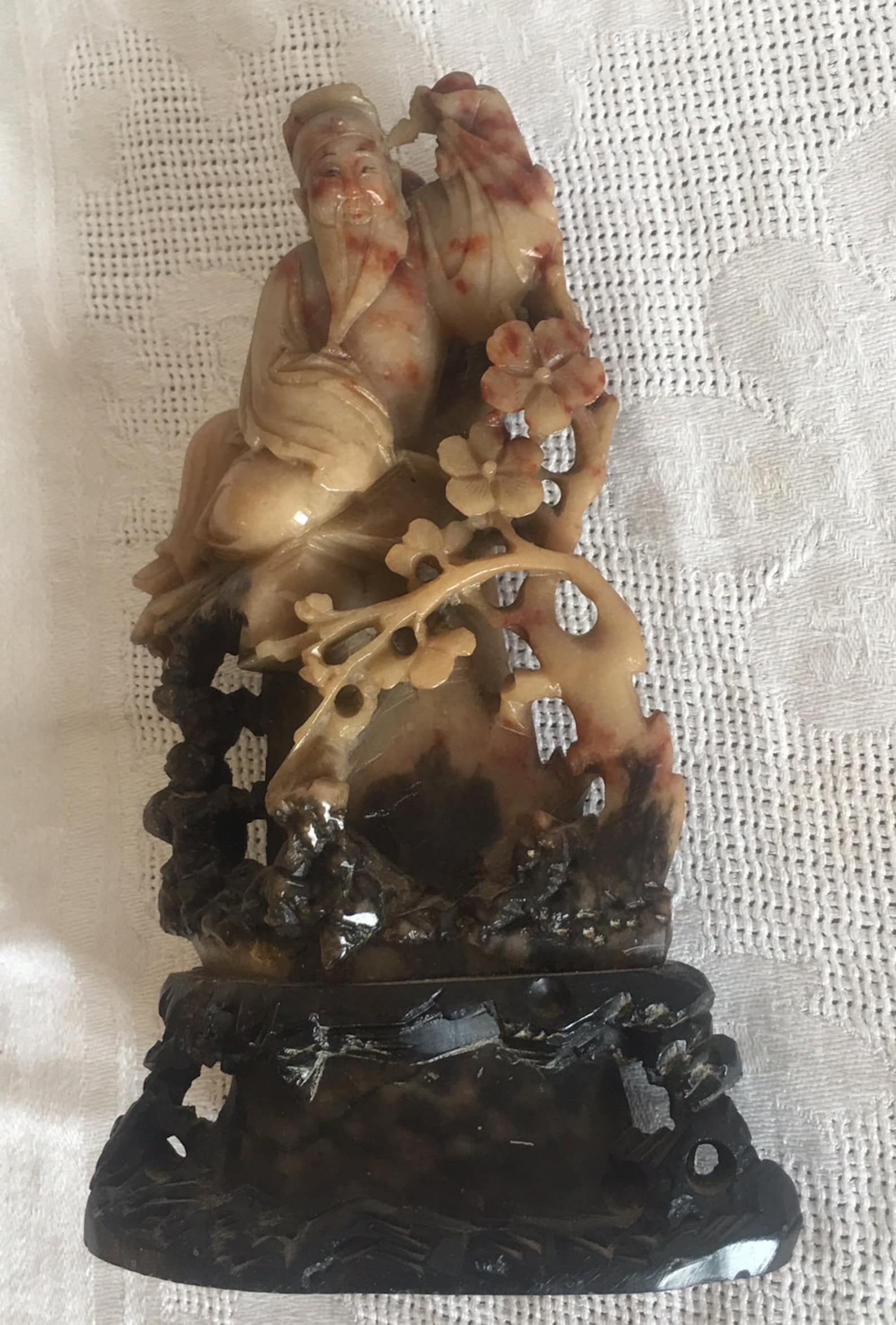 Antique Chinese Soapstone Carving Hand Carved Figurine Statue on Stand ...
