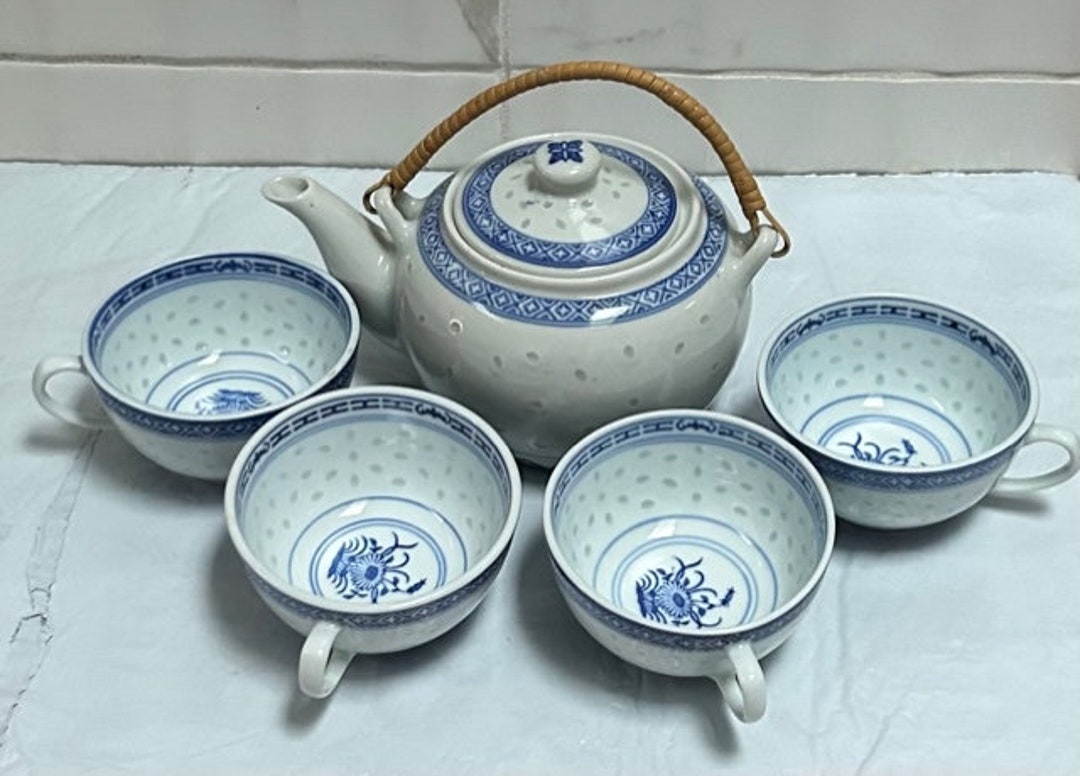 Traditional Vintage Chinese Blue and White Rice Pattern Mini Tea Set - Etsy