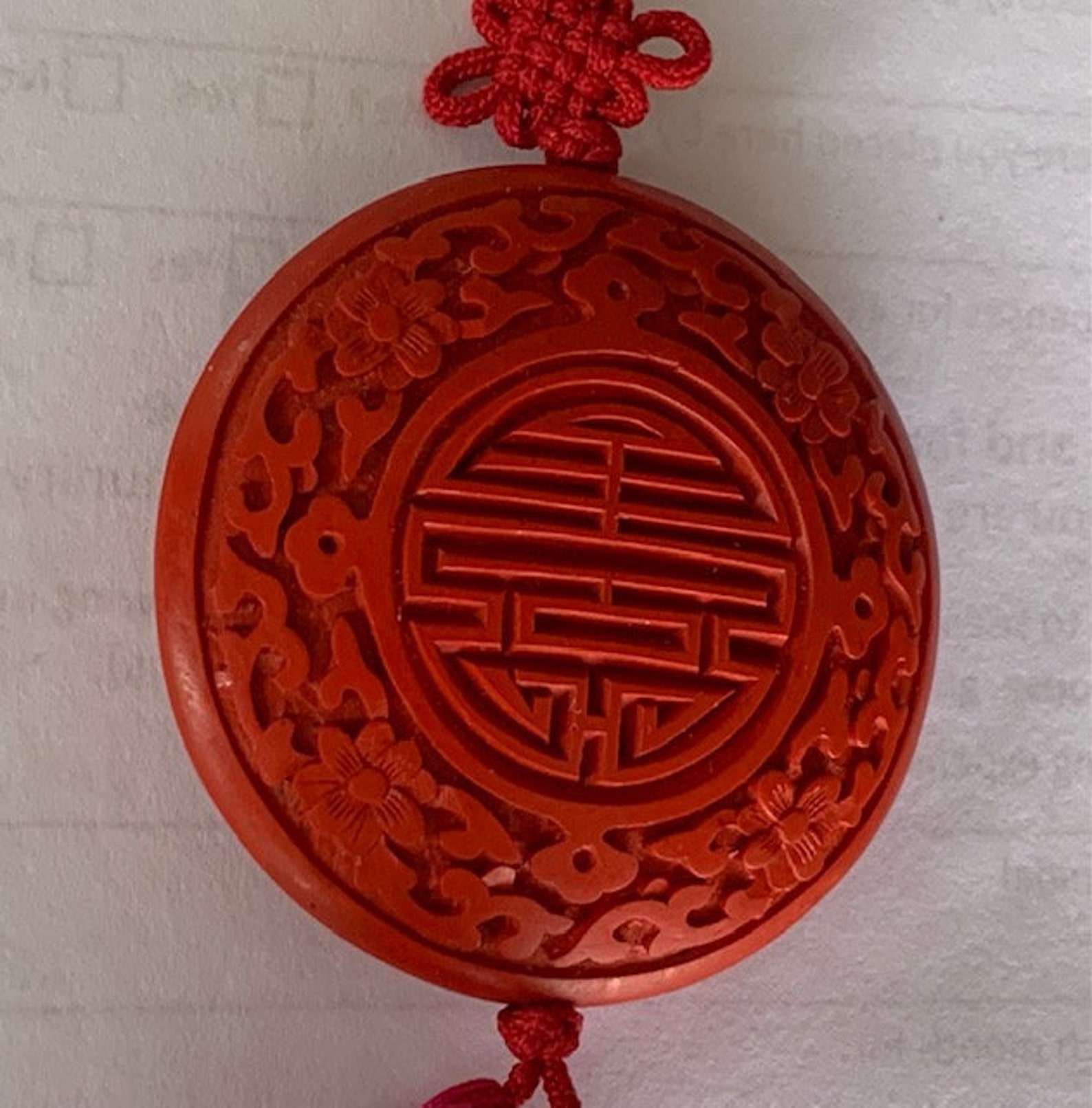 Style Chinese Vintage Hand Carved Cinnabar Red Pendant Necklace Tassel ...