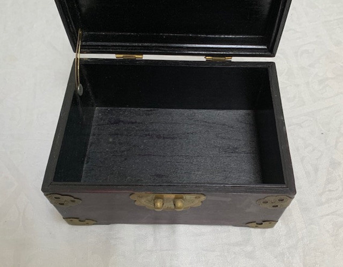 Vintage Ornate Chinese Rosewood Carved Jade Brass Jewelry Box | Etsy