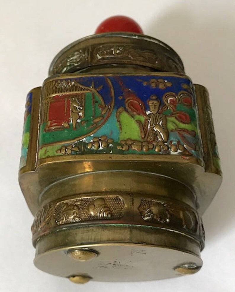 Vintage Enameled Brass Chinese Trinket Opium Snuff Jar Box. - Etsy