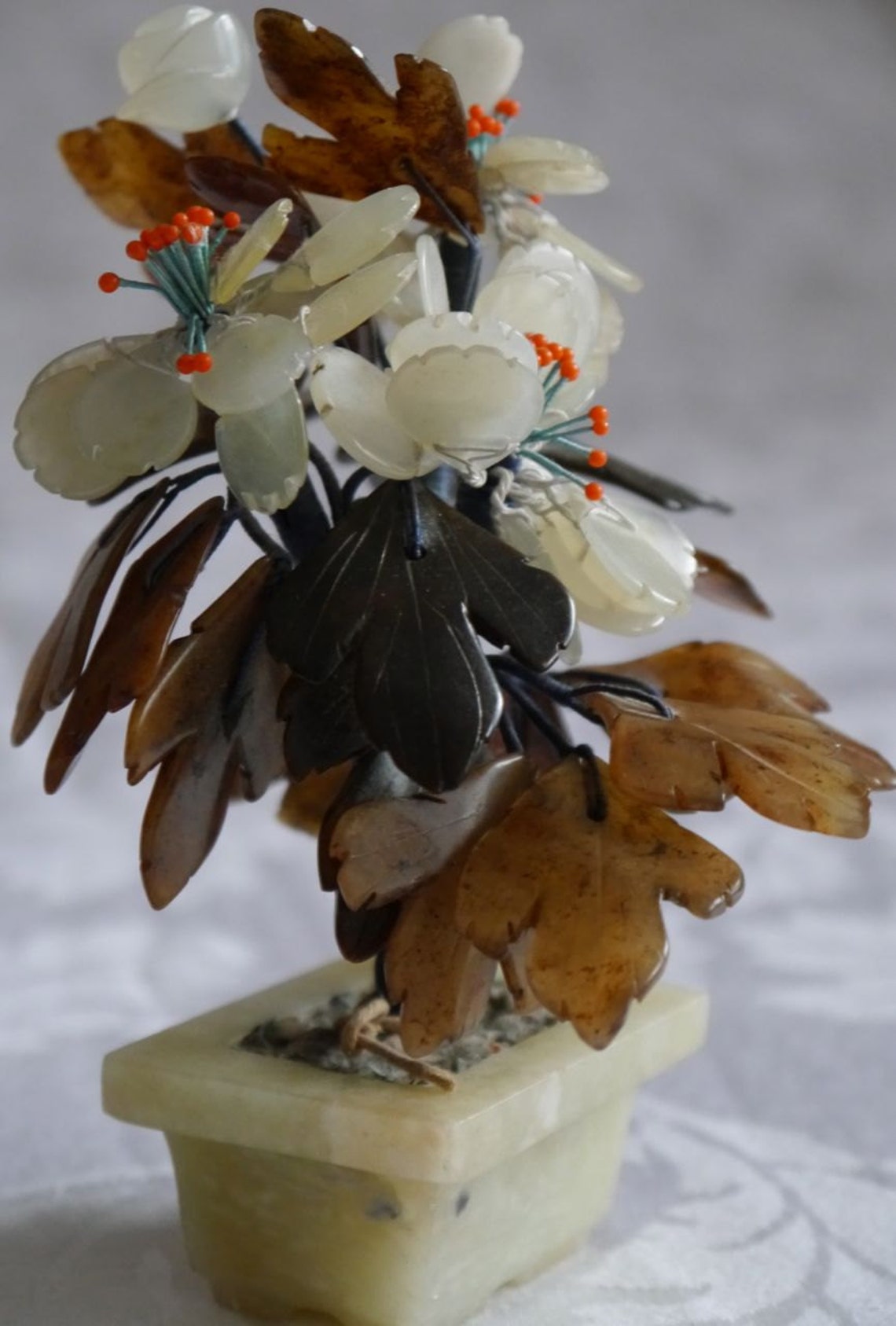 Chinese Vintage Jade Stone Carved Bonsai Tree With Jade and - Etsy