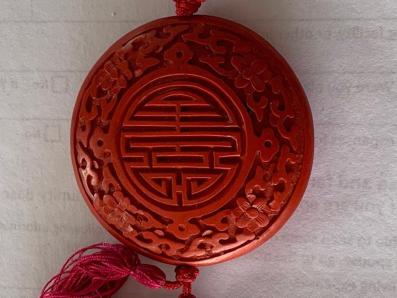 Style Chinese Vintage Hand Carved Cinnabar Red Pendant Necklace Tassel ...