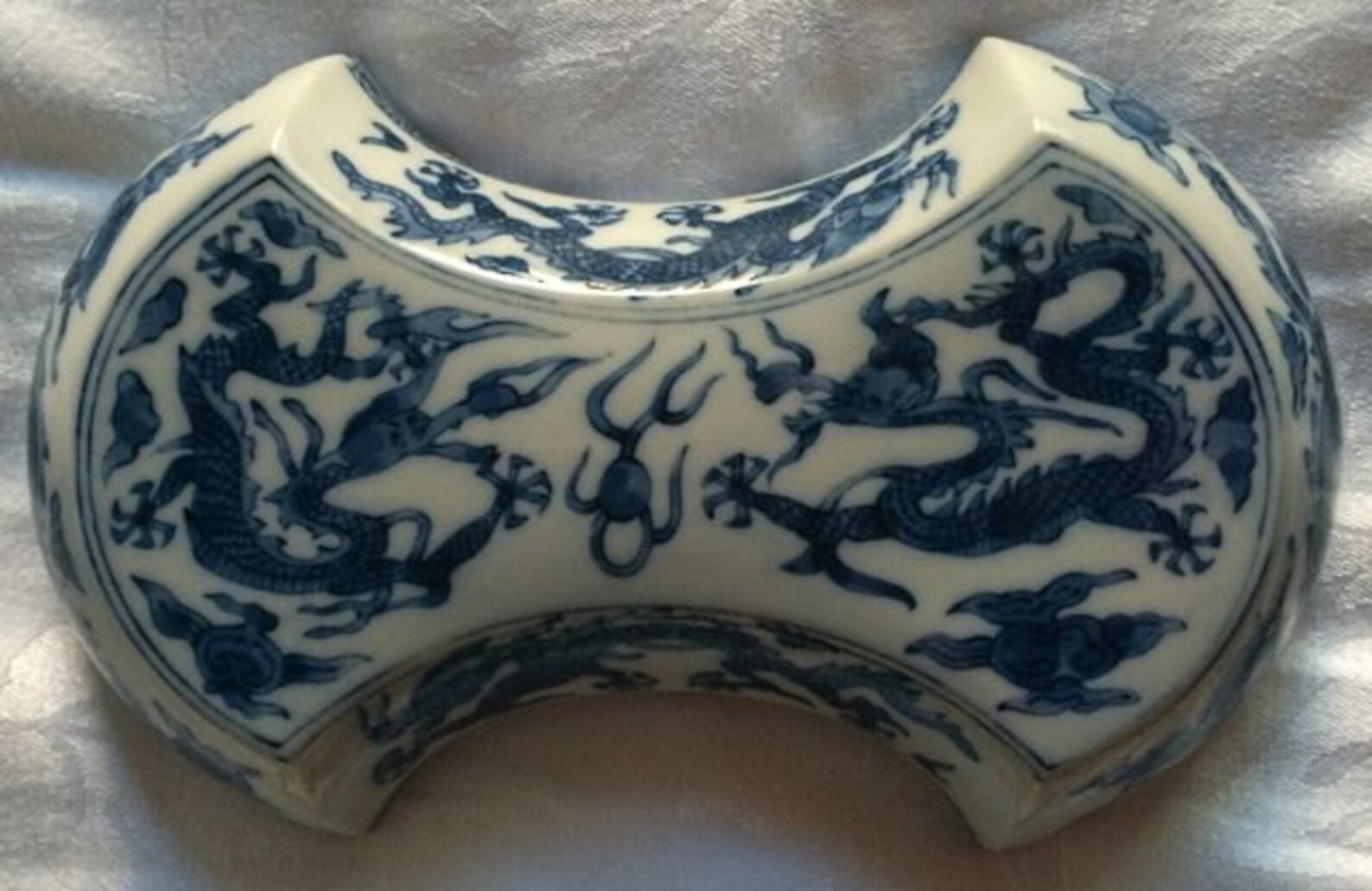 Chinese Antique Blue and White Porcelain Ingot Shape With Five Clawed ...