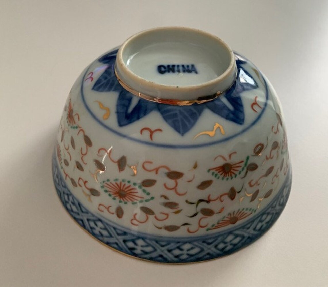 Antique Chinese Export Porcelain Blue White With Red Rice Bowl - Etsy