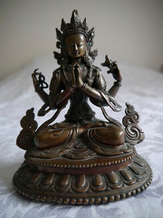Asian Antique Double Lotus Dragon Carving Copper Khercheri | Etsy