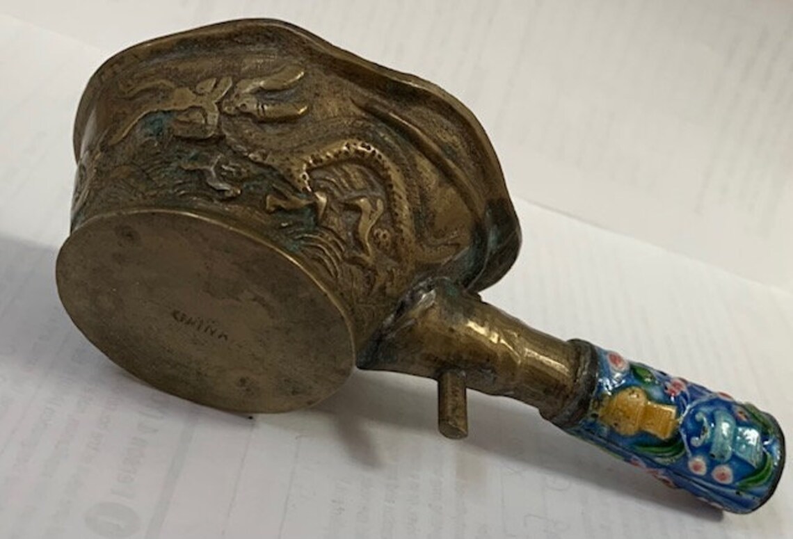 Floral Leaf Relief Enamel Handle Antique Brass Chinese Silk | Etsy