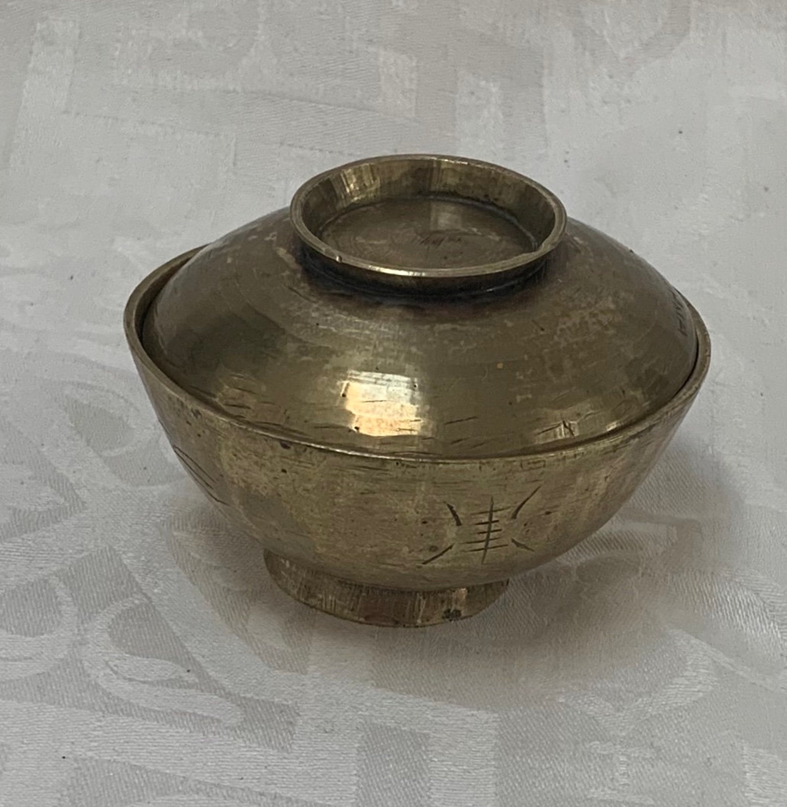 Chinese Vintage Hand Etched Brass Bowl With Lid and Hardwood - Etsy