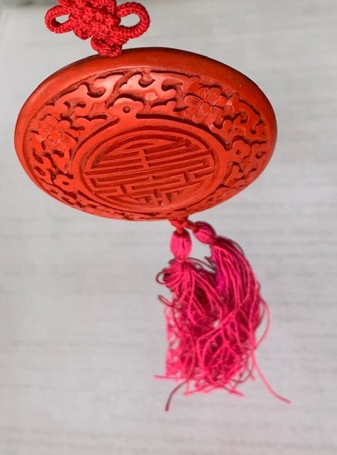 Style Chinese Vintage Hand Carved Cinnabar Red Pendant Necklace Tassel ...
