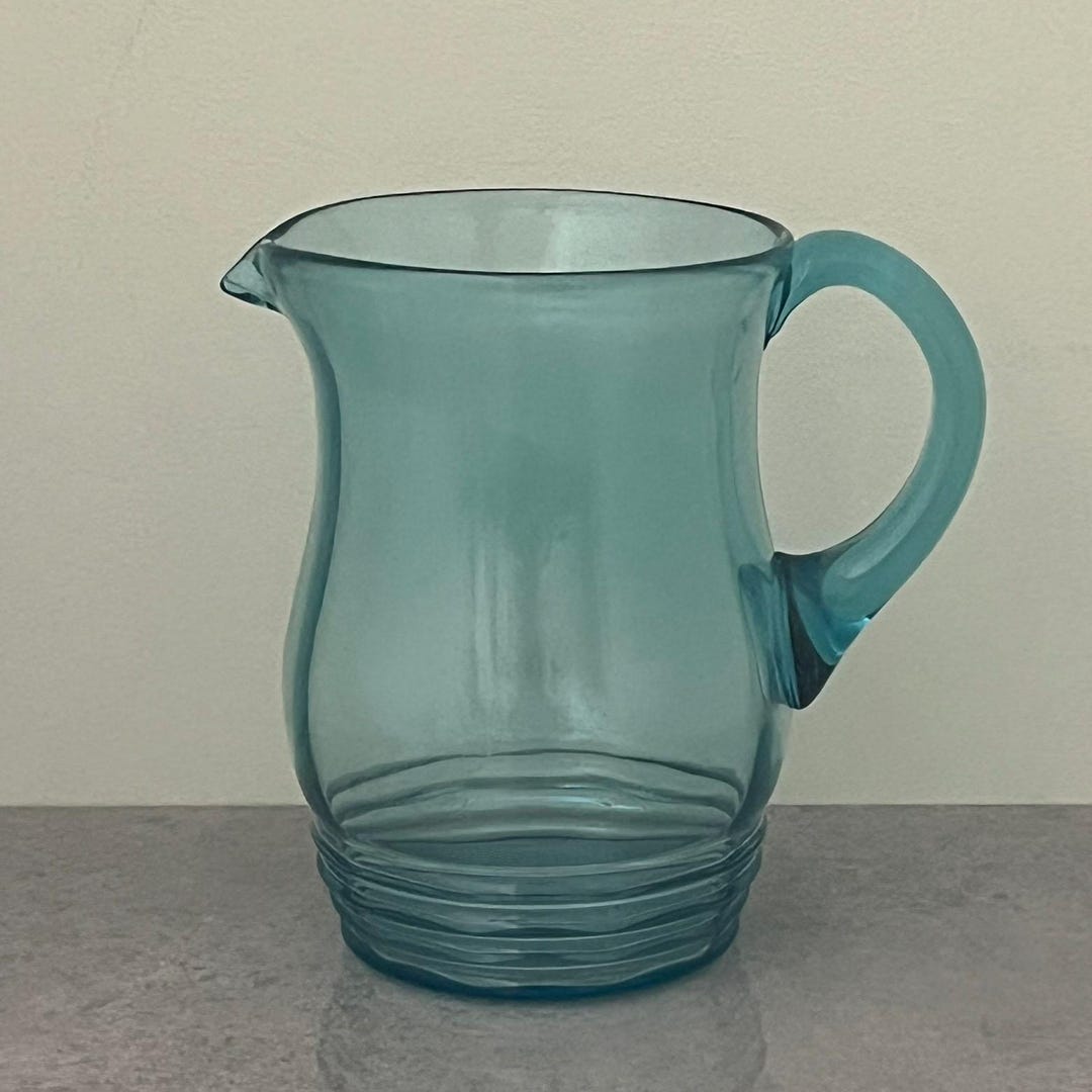 Vintage Green Glass Water Jug / Vase - Etsy