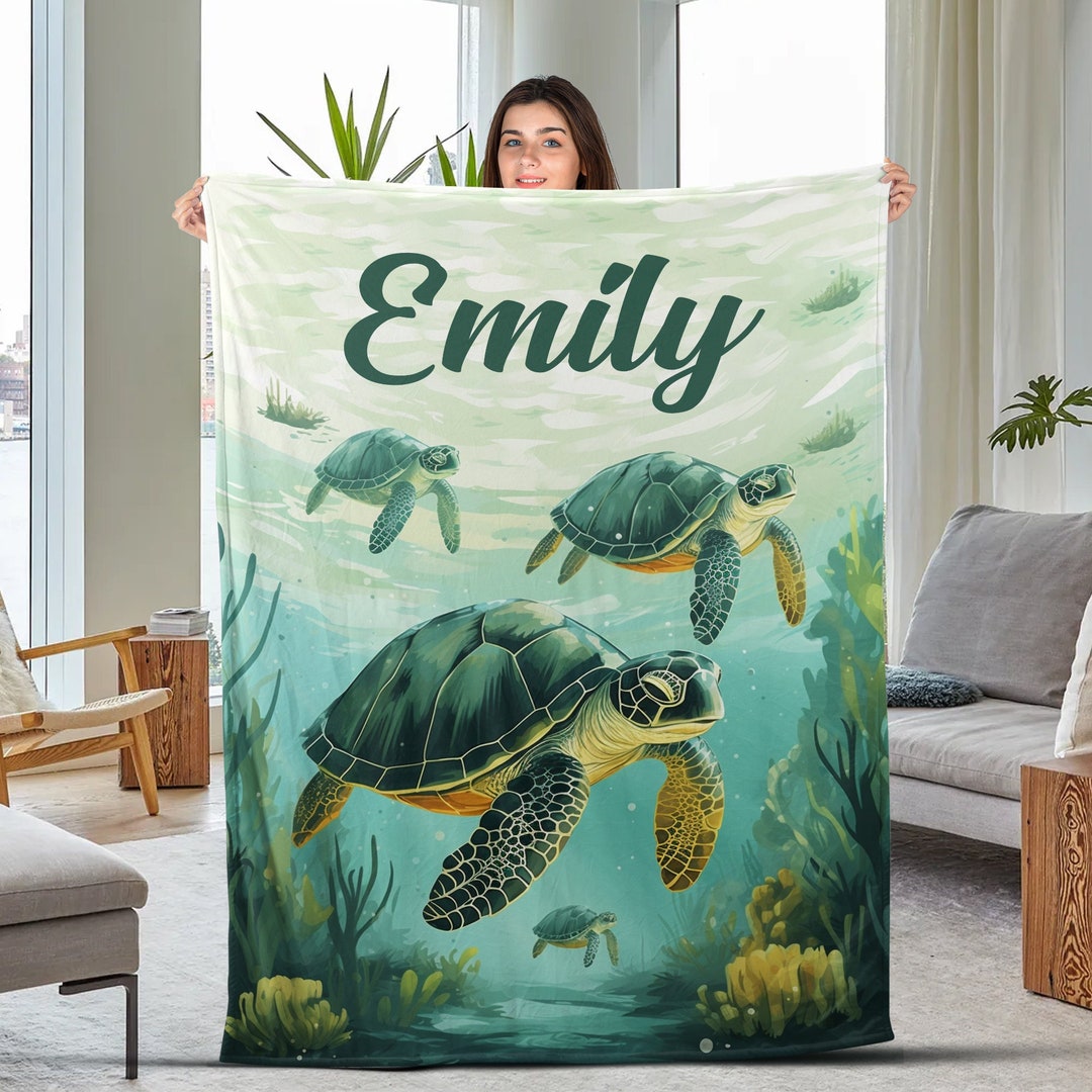 Personalized Turtle Blanket Sea Turtle & Flower Blanket - Etsy