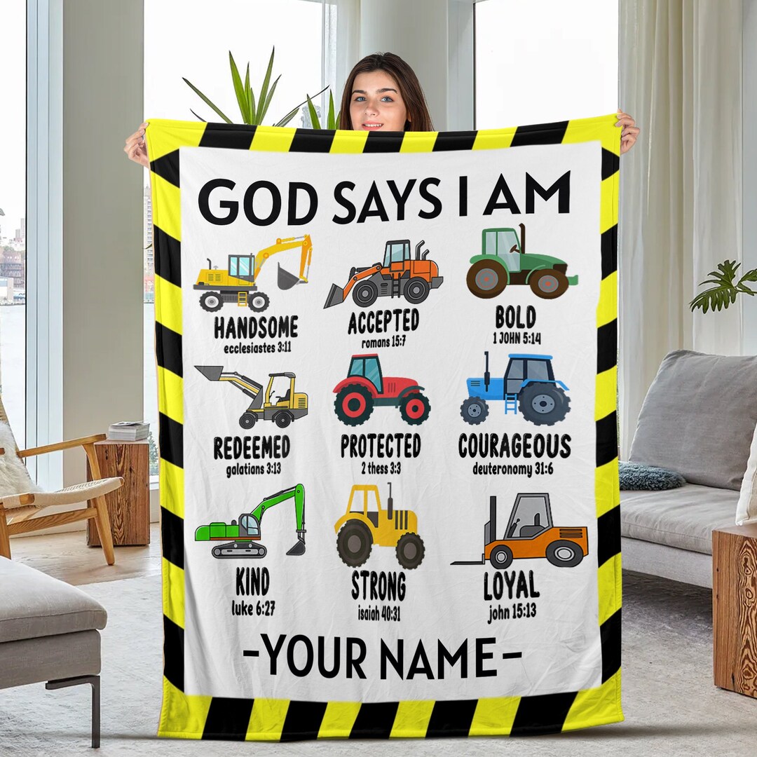 Personalized Construction Truck Blanket With Biblical Affirmations, God ...