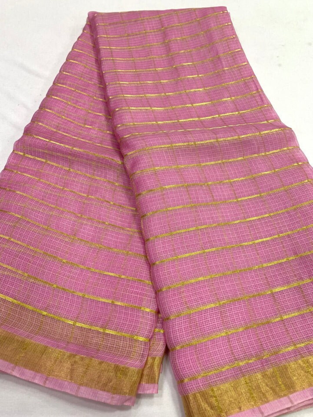Lotus Pink Zari Checkered Silk Kota Saree - Etsy
