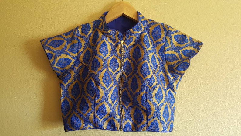 Royal Blue Brocade Silk Blouse - Etsy