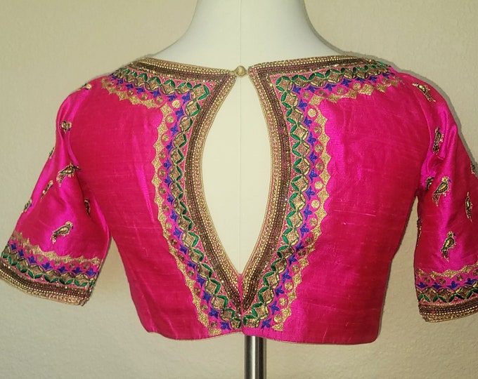 Dainty Hot Pink Hand Embroidered Saree Blouse - Etsy