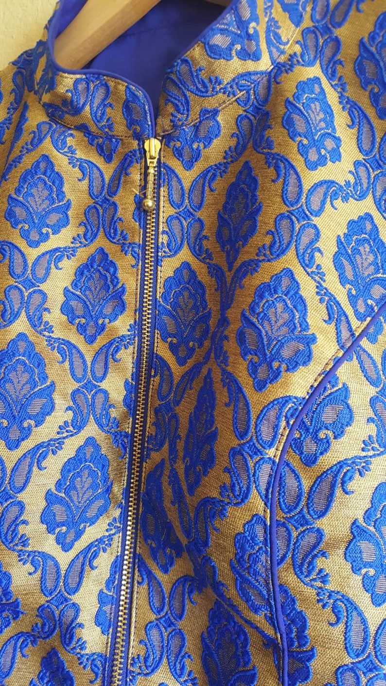 Royal Blue Brocade Silk Blouse - Etsy