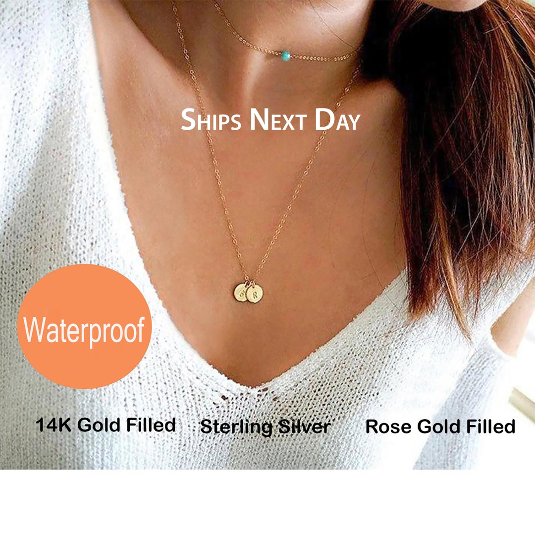 Tiny Personalized Gold Disc Necklace Dainty Initial Necklace - Etsy
