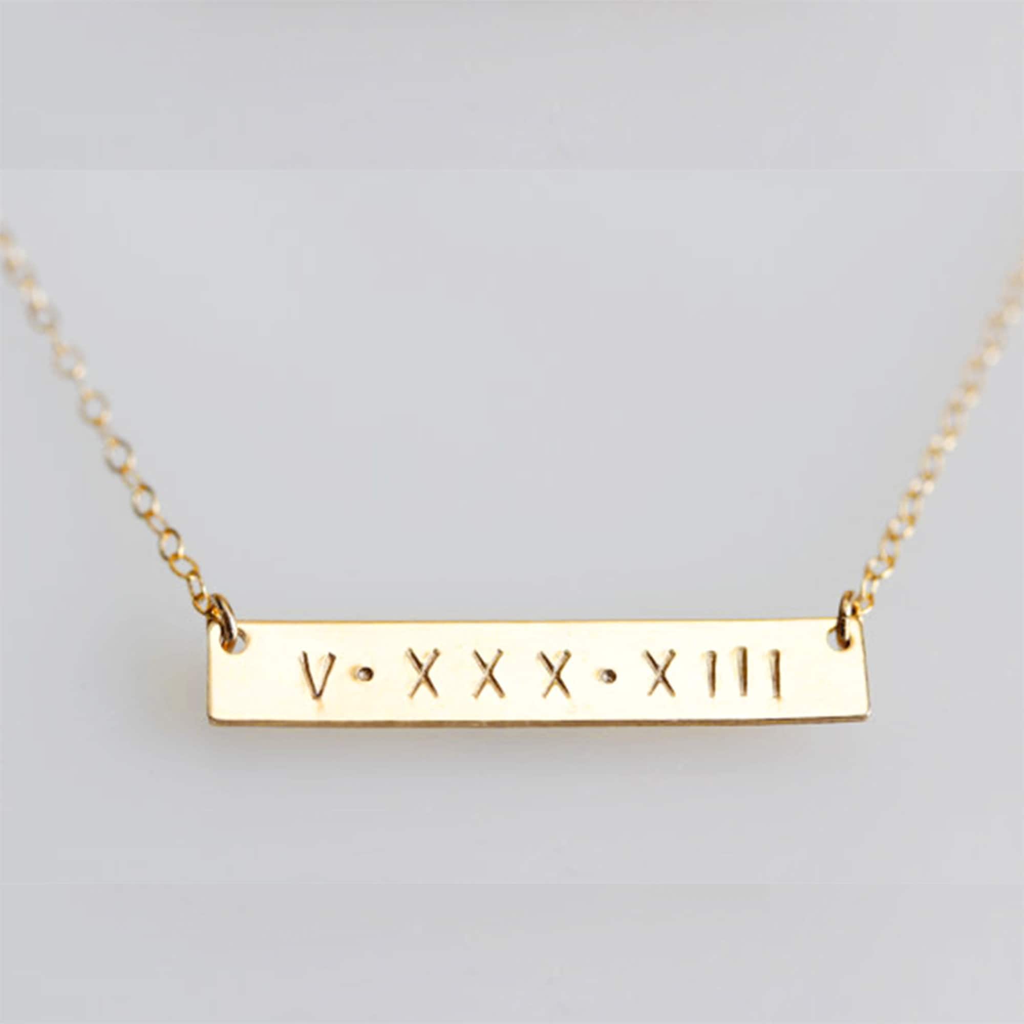 ROMAN NUMERAL NECKLACE Gold Bar Necklace Gold Date Bar Date Necklace Initial Bar Name necklace Horizontal bar pendant Monogrammed bar Etsy