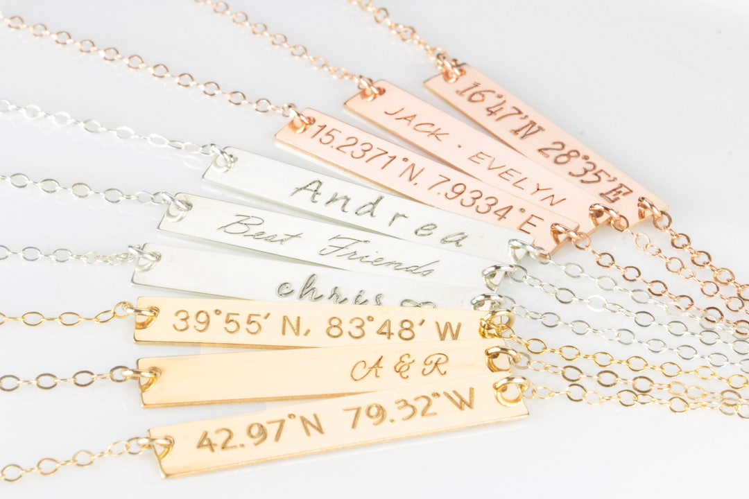 Gold Bar Necklace, Personalized Gold Bar Necklace, Custom Name ...