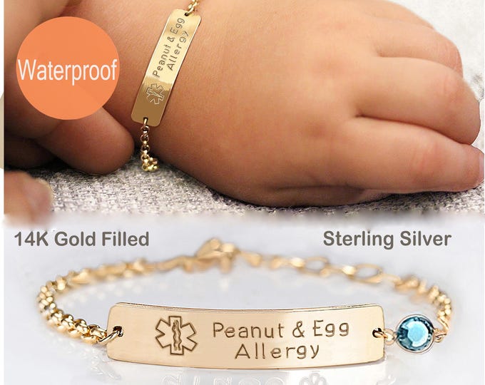 Medical Alert or Allergy Stainless Steel Washer or Bar Bracelet With ...