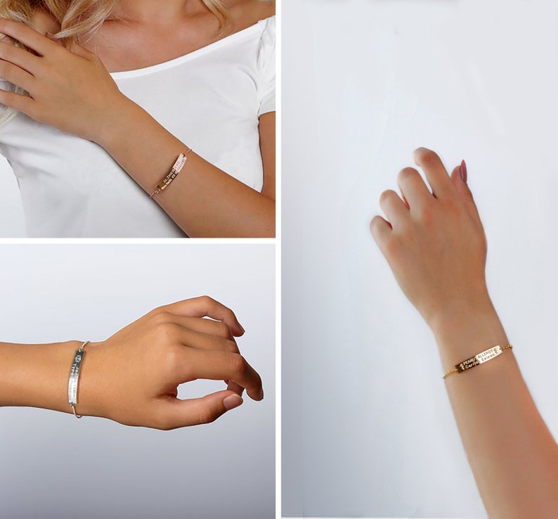 Medical ID Bracelet Women Personalized Sterling Silver 14K - Etsy