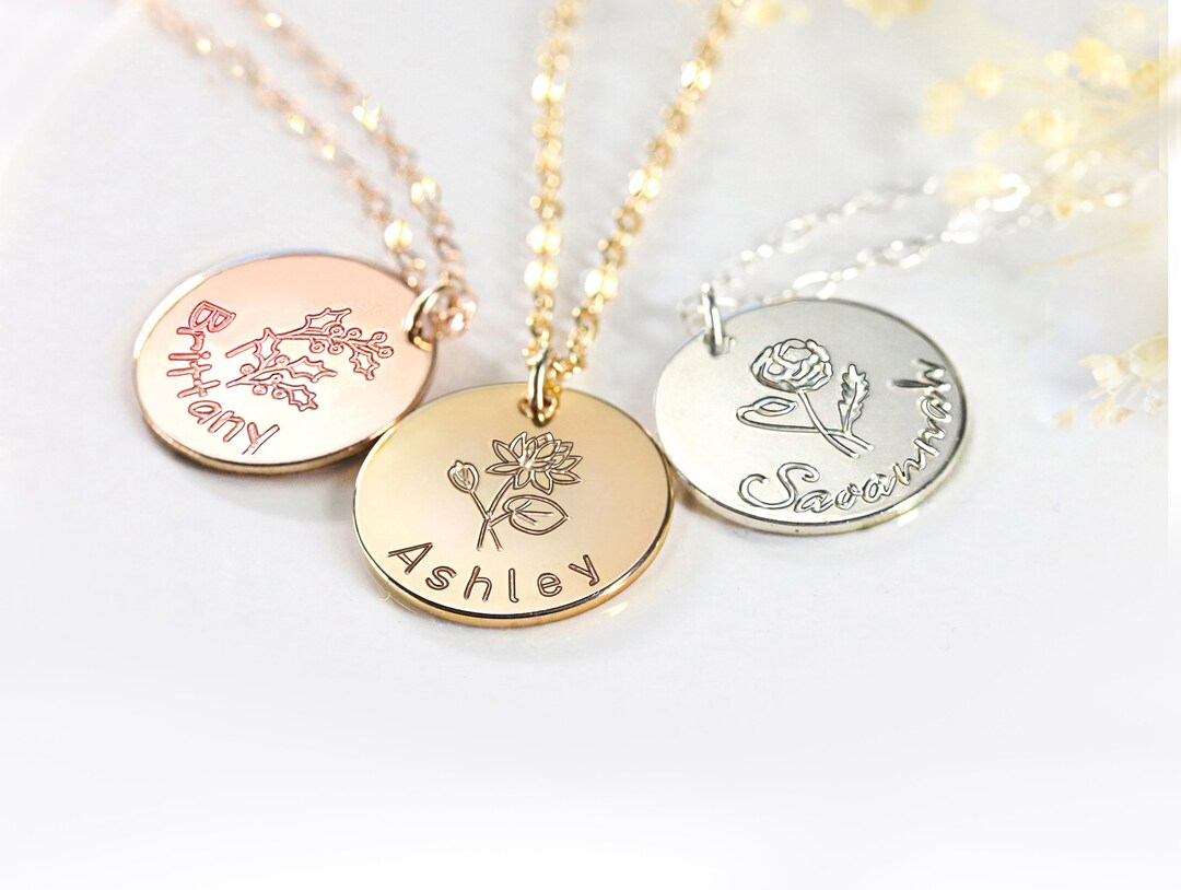 Birth Flower Gift, Custom Birth Month Flower, Layering Necklace for ...