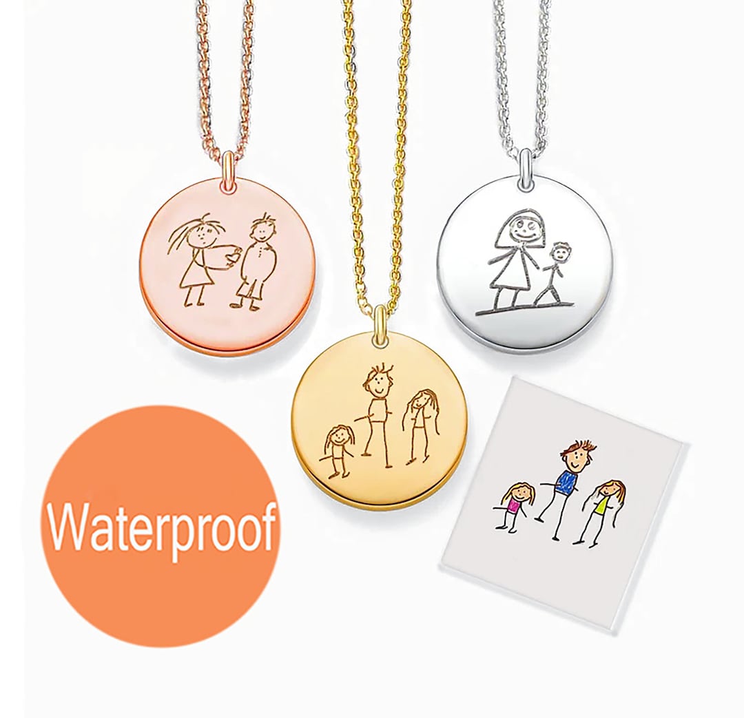 Children's Art Necklace Personalized, Custom Drawing on DISC, Actual ...