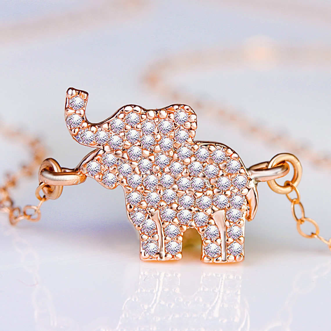 Elephant Necklace, Rose Gold Necklace, Gift for Kids, Good Luck ...