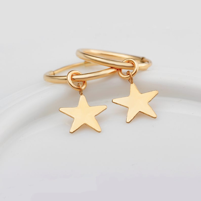 Gold STAR Hoop Earrings, Modern Celestial Huggie Hoops, Simple Charm ...