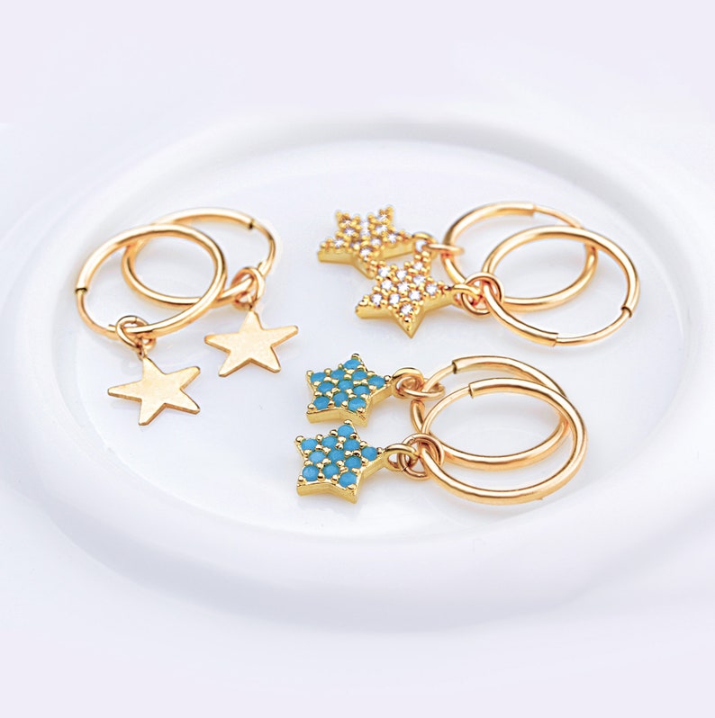 Gold STAR Hoop Earrings, Modern Celestial Huggie Hoops, Simple Charm ...