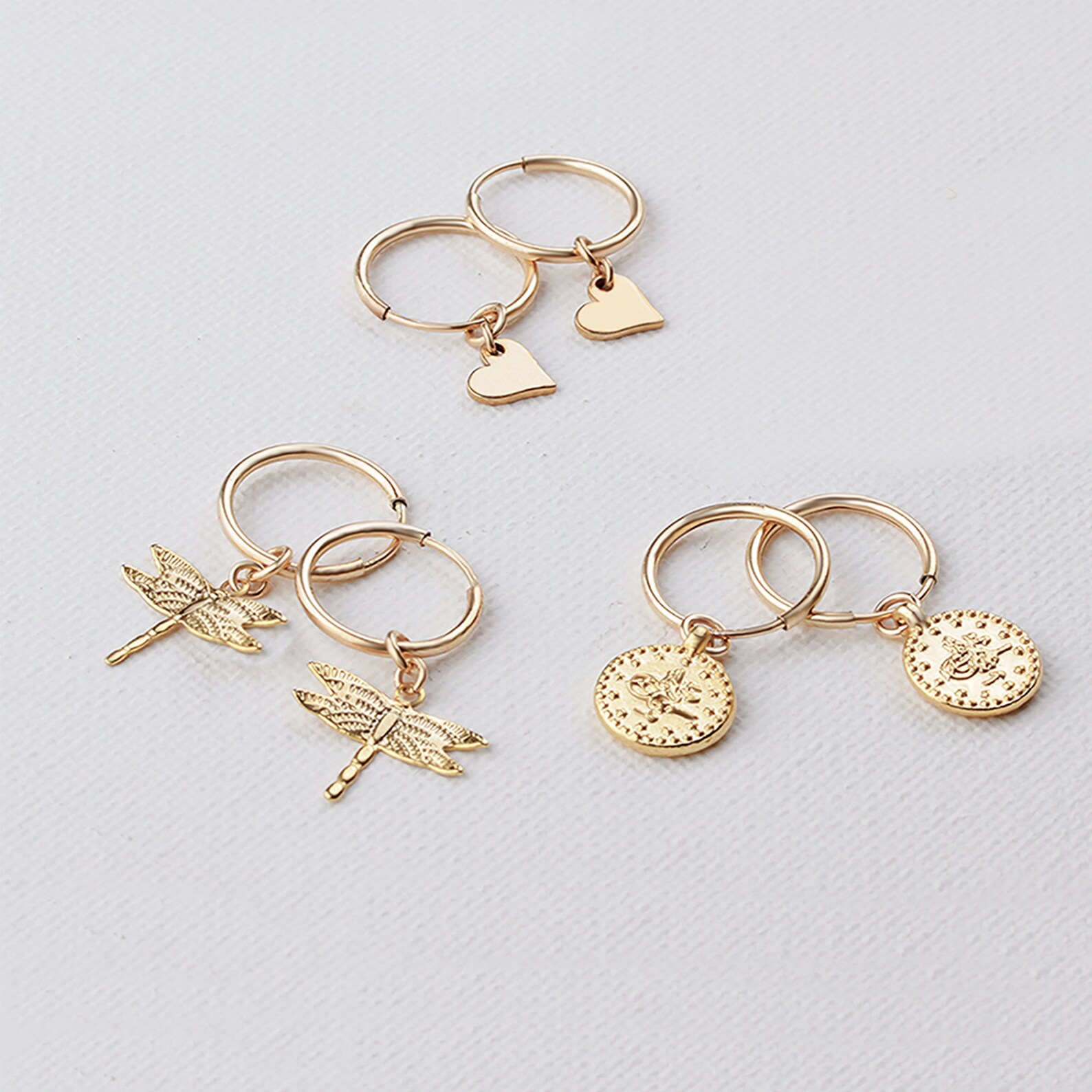 Gold Hoop Earrings, HEART Charm Hoop Earrings, Sterling Silver Earrings ...