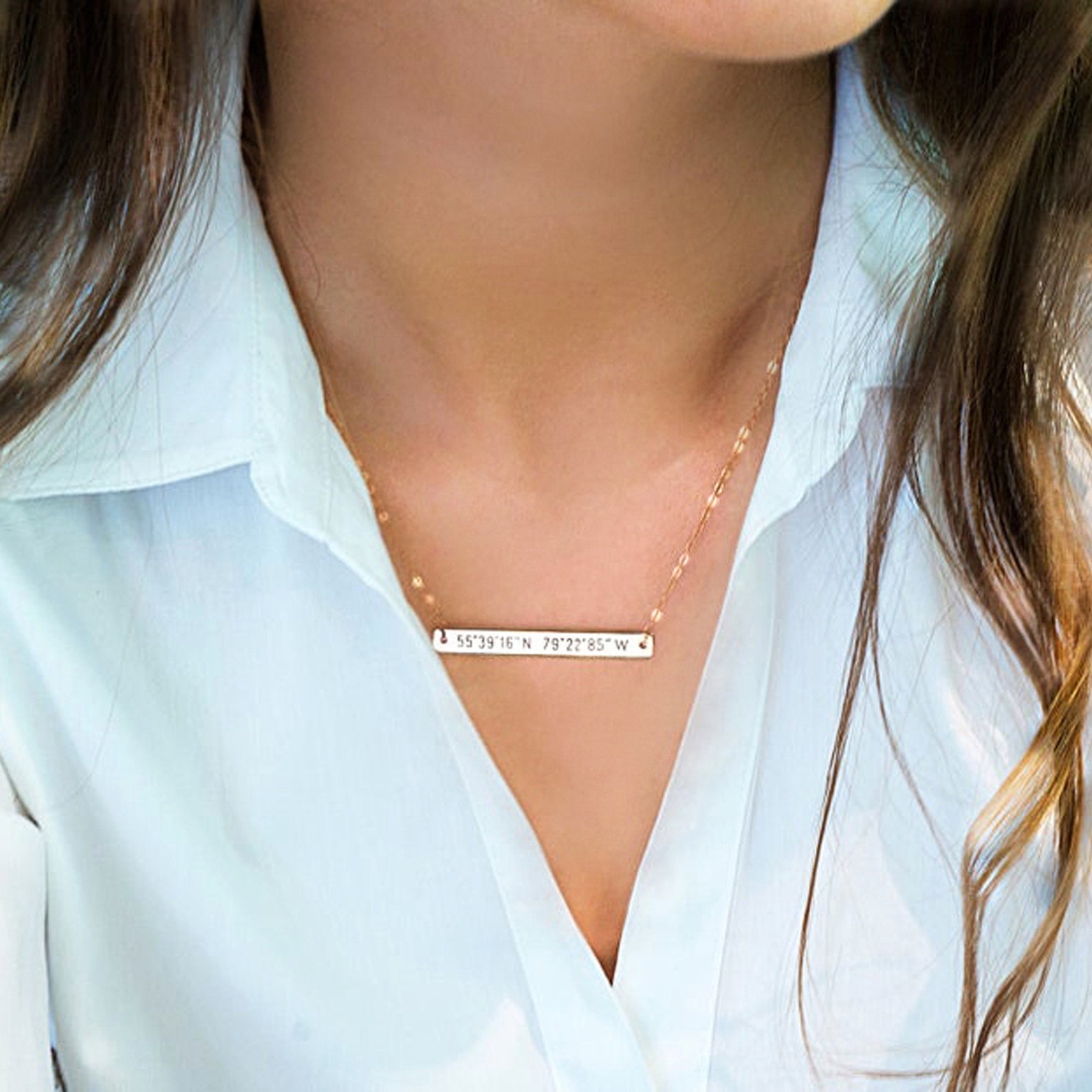 Custom Coordinates Necklace Engraved Coordinates Bar Necklace - Etsy