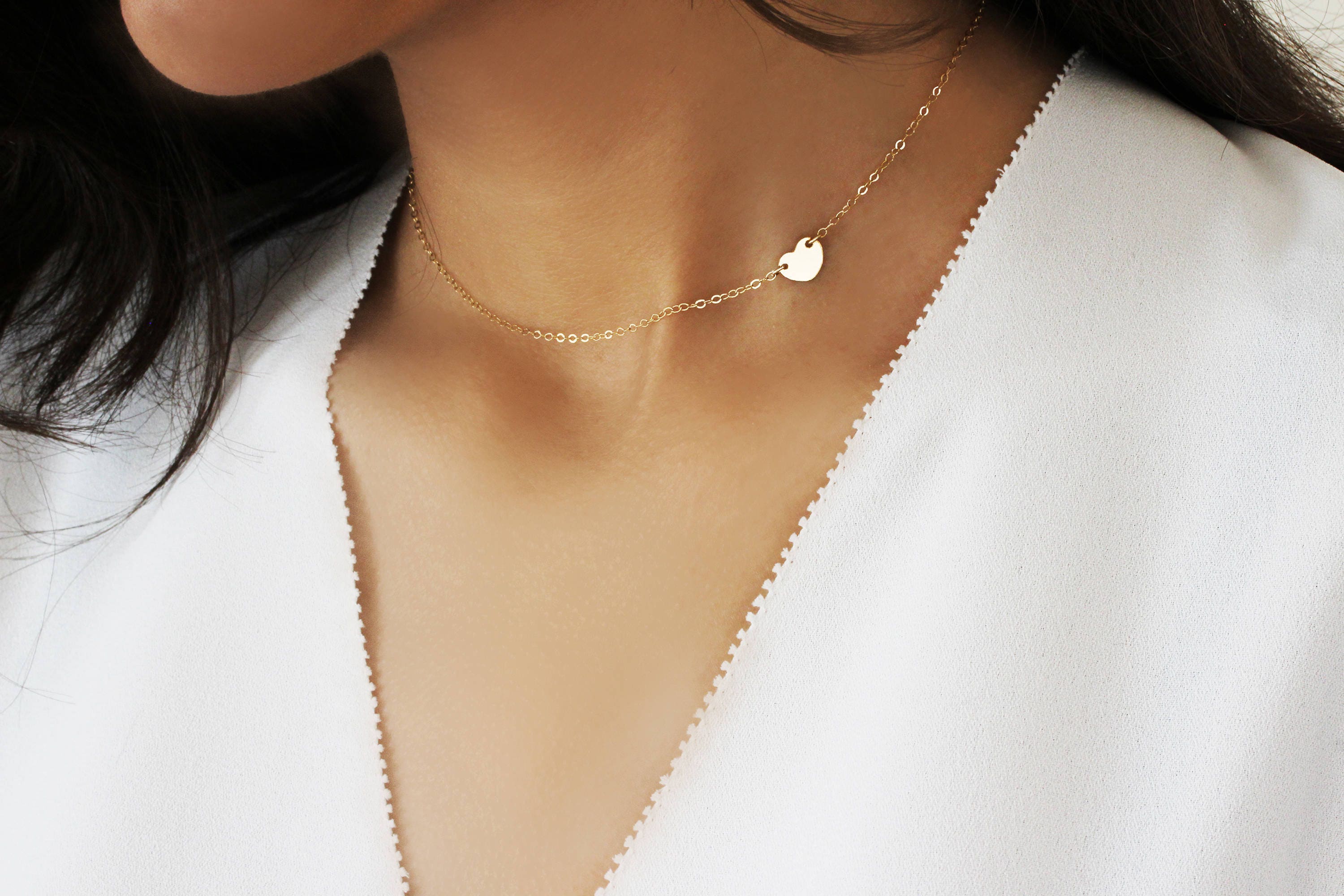 Dainty Heart Choker Necklace, Heart Personalized, Chain Choker ...