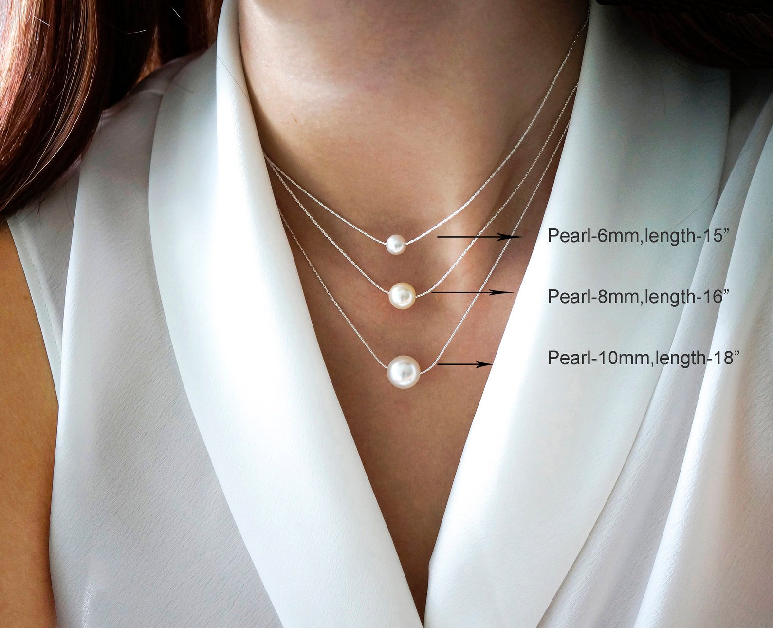 Single Floating Pearl Necklace Single Pearl Sterling Silver - Etsy