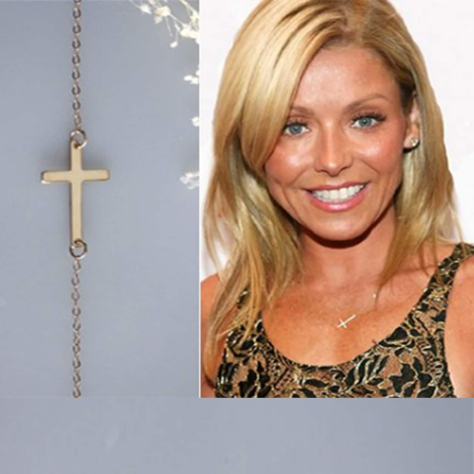 Kelly Ripa Style Cross Necklace Sideways Cross Necklace Gold - Etsy