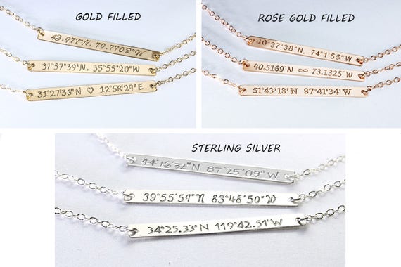 Custom coordinates necklace Engraved Coordinates bar necklace | Etsy