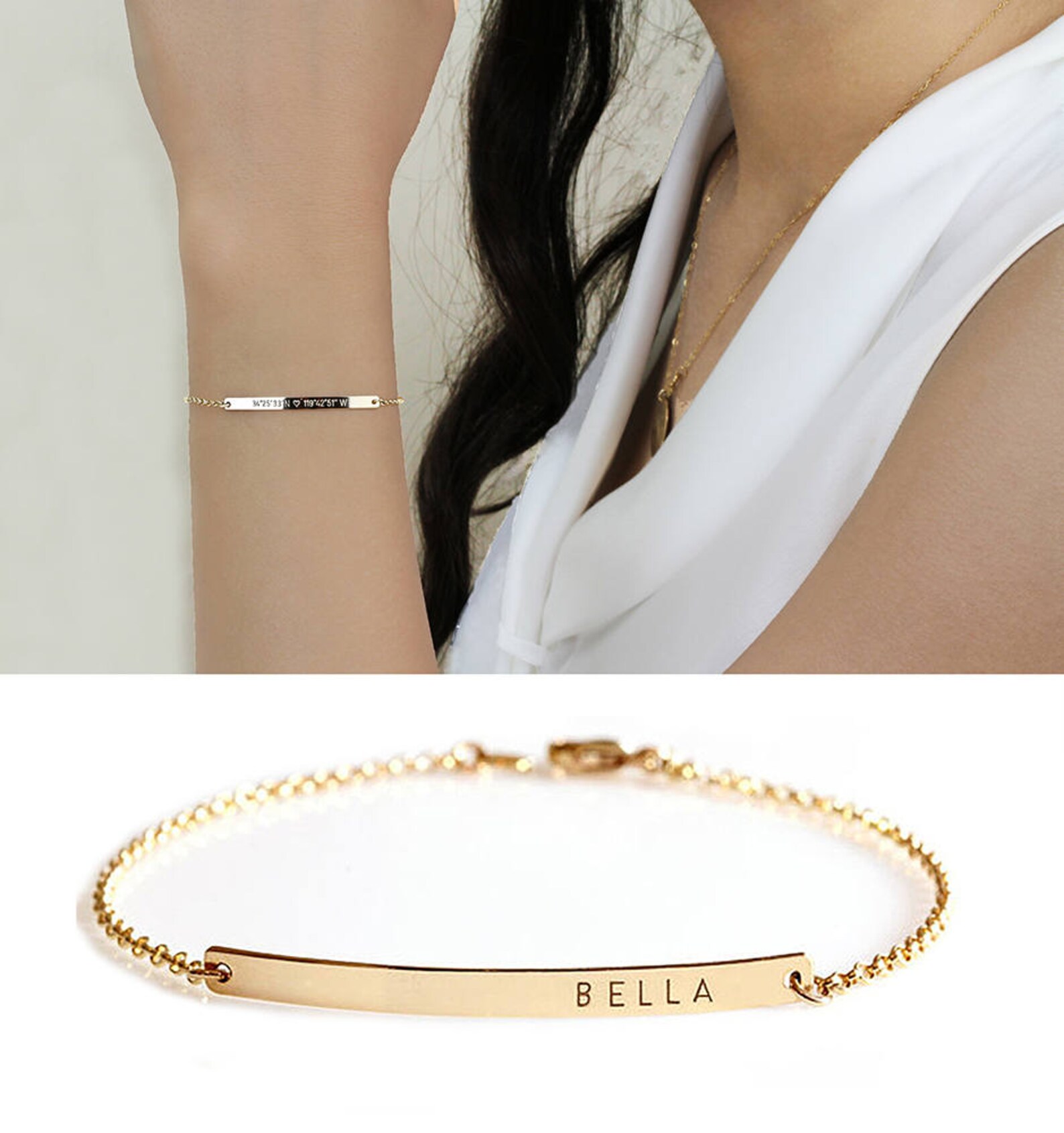 Graduation Bracelet Custom Coordinates Bracelet Engraved Gold Bar ...