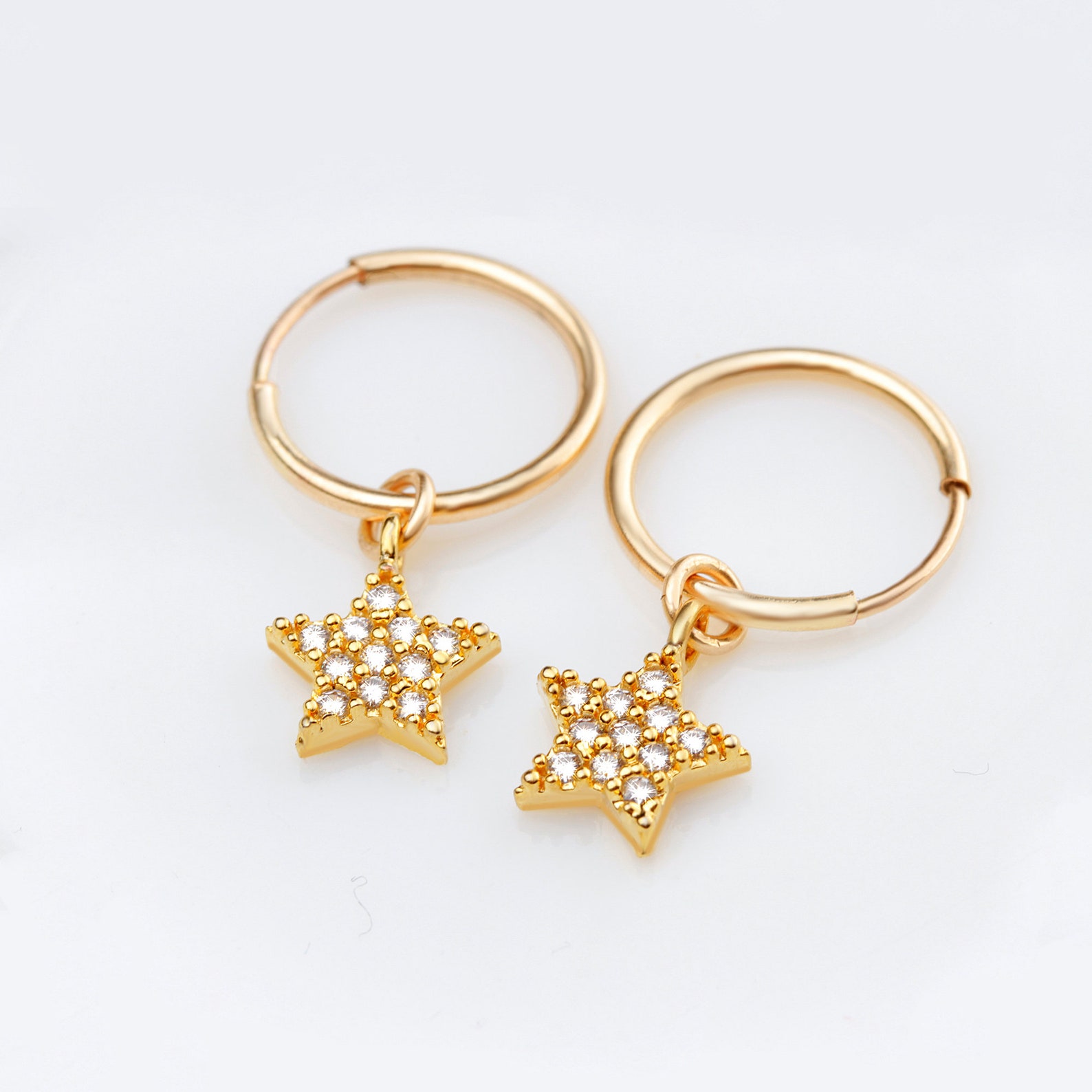 Gold STAR Hoop Earrings, Modern Celestial Huggie Hoops, Simple Charm ...