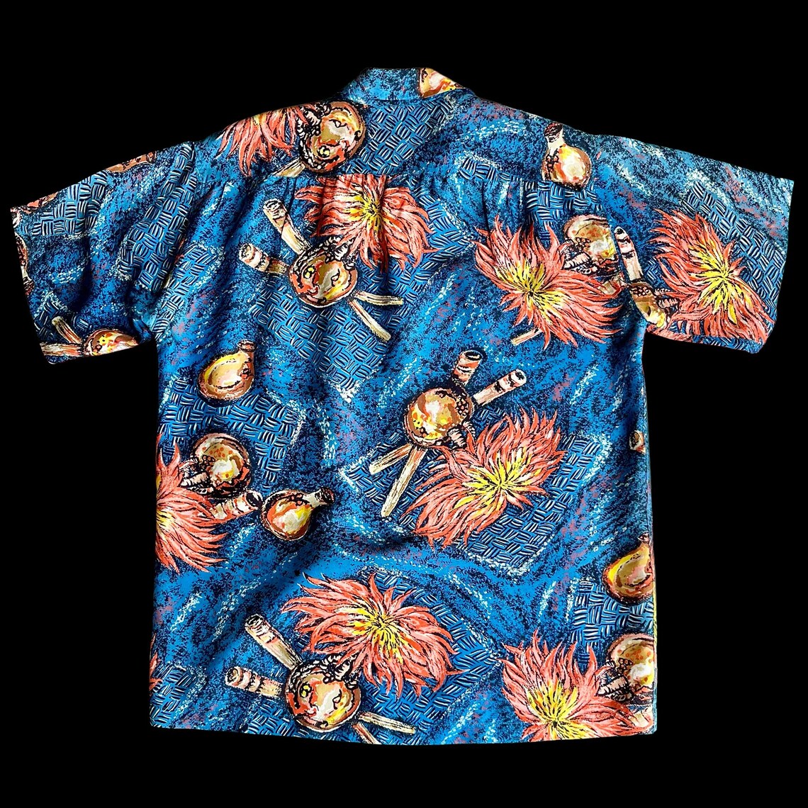 Fabulous Blue 1940s Silk 'uli'uli / Musical Instruments Print Aloha ...