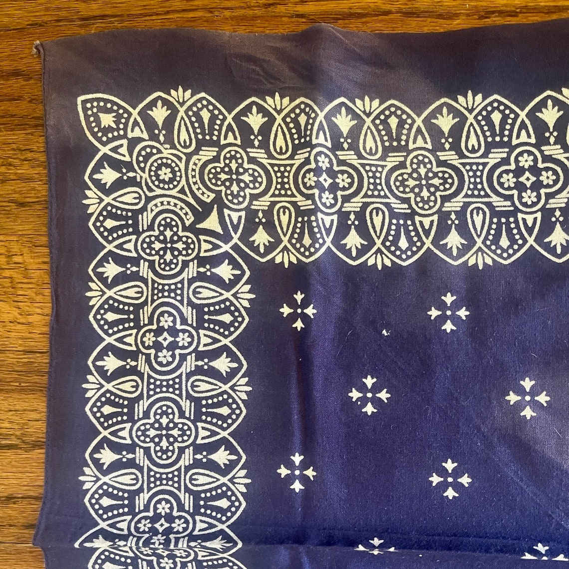 1960s Faded Indigo Blue Selvedge Arts and Crafts / Neo Gothic Print ...