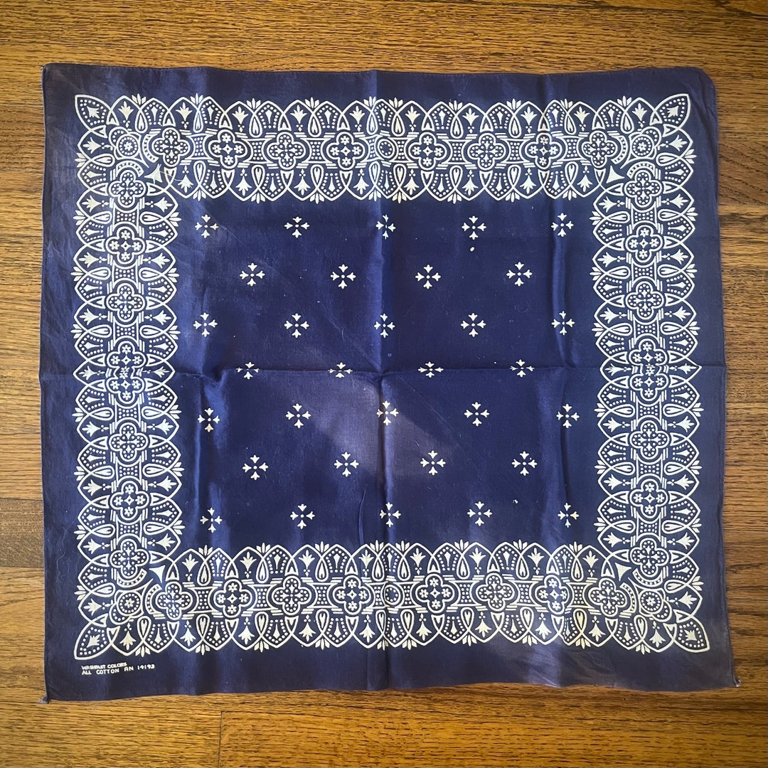 1960s Faded Indigo Blue Selvedge Arts and Crafts / Neo Gothic Print ...