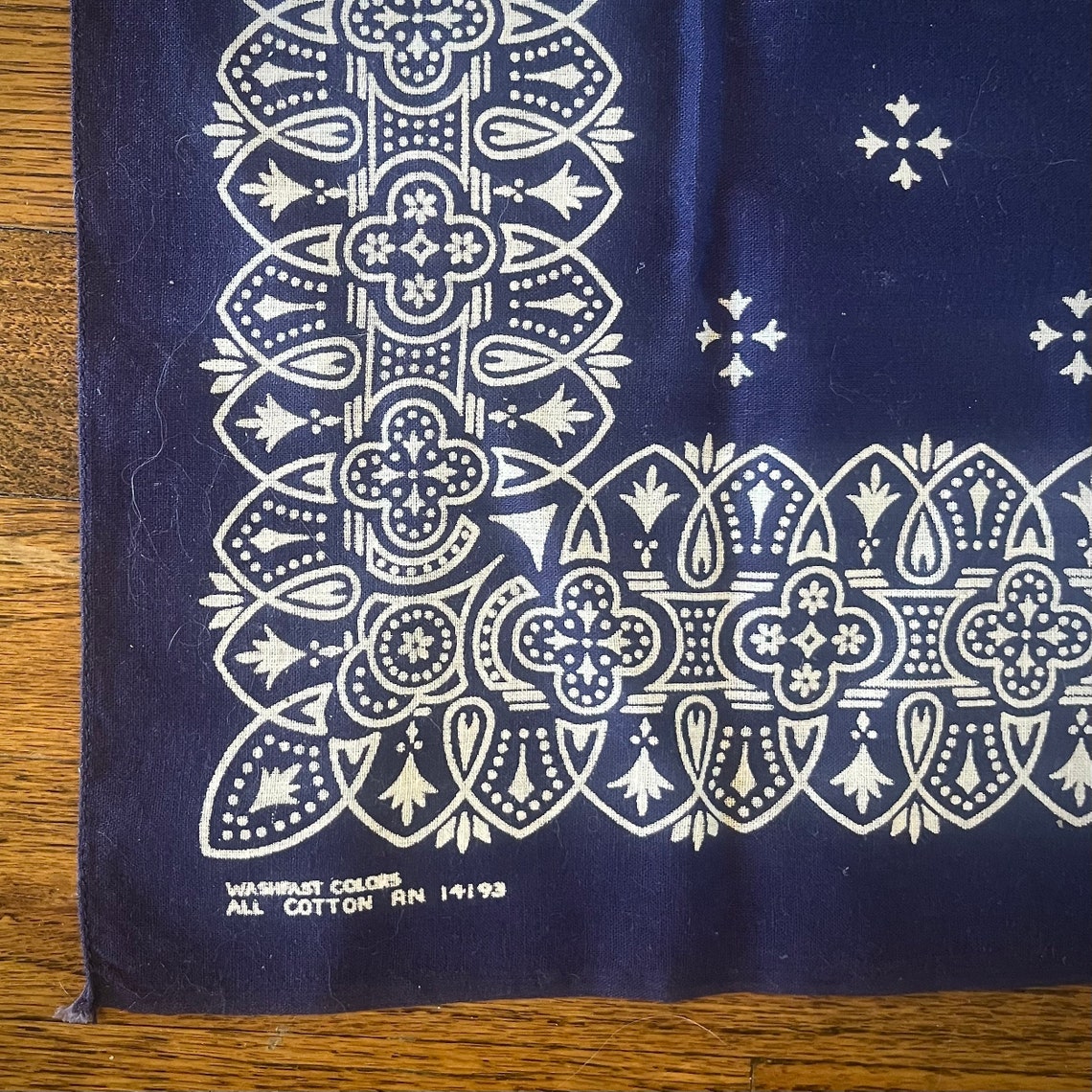 1960s Faded Indigo Blue Selvedge Arts and Crafts / Neo Gothic Print ...