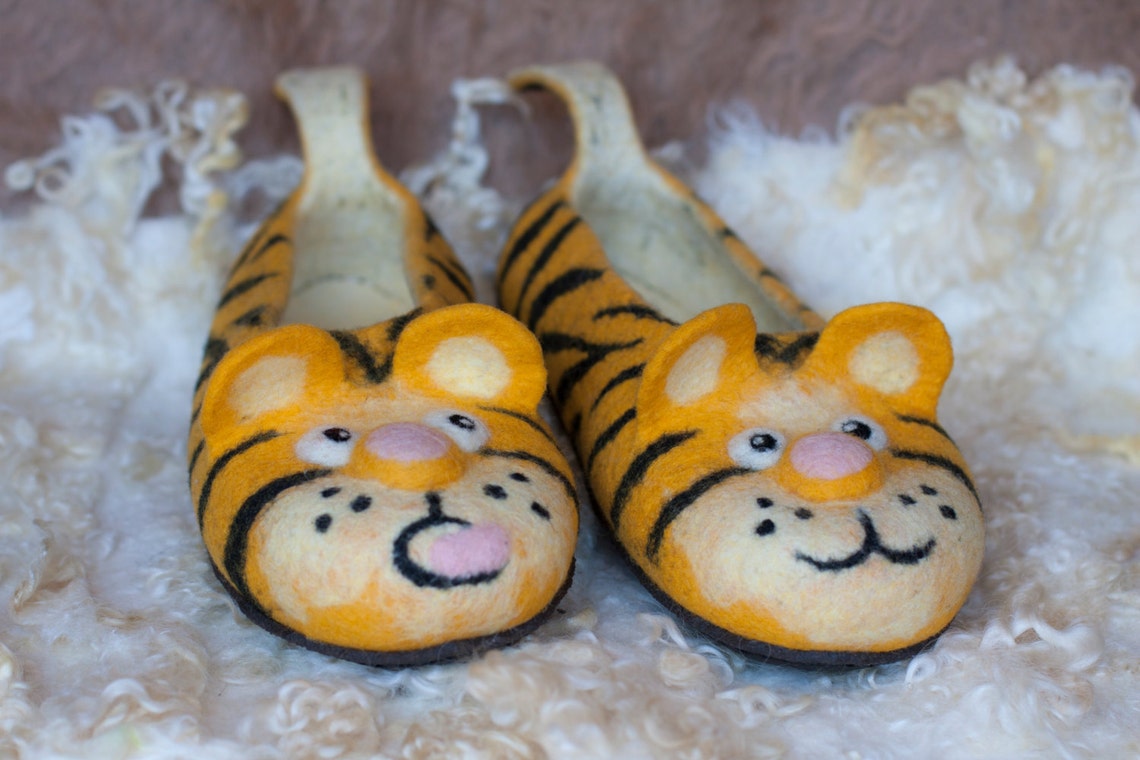 Adult Yellow Tigers Slippers Made to ORDER/ Handmade - Etsy New Zealand