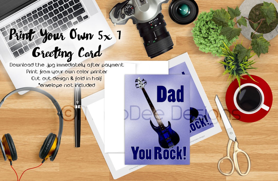 Printable Father's Day Card, Electric Guitar, Musician, Music Teacher ...