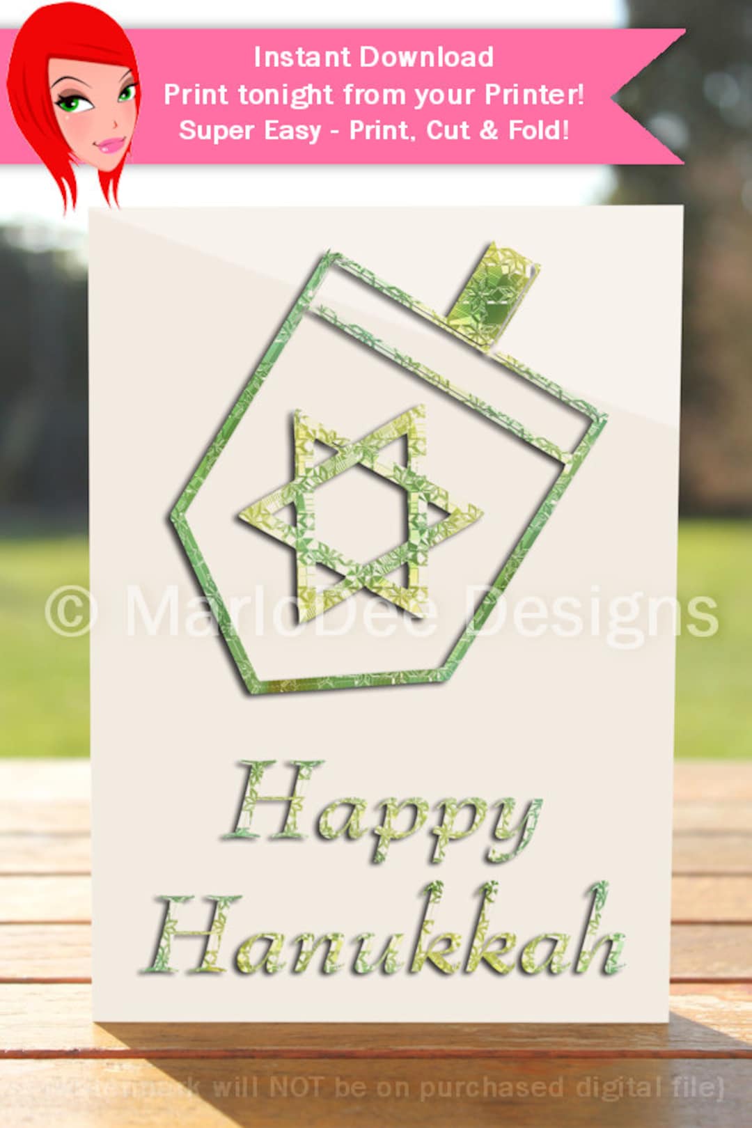 Dreidel & Star of David DIY Print Your Own Happy Hanukkah 5x7 - Etsy