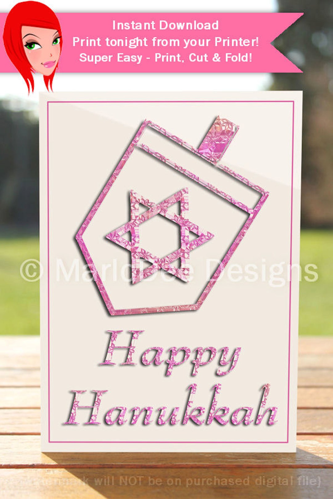 Dreidel & Star of David DIY Print Your Own Happy Hanukkah 5x7 - Etsy